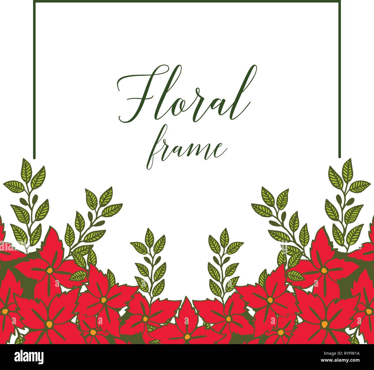 Vector illustration shape artwork red floral frame hand drawn Stock ...