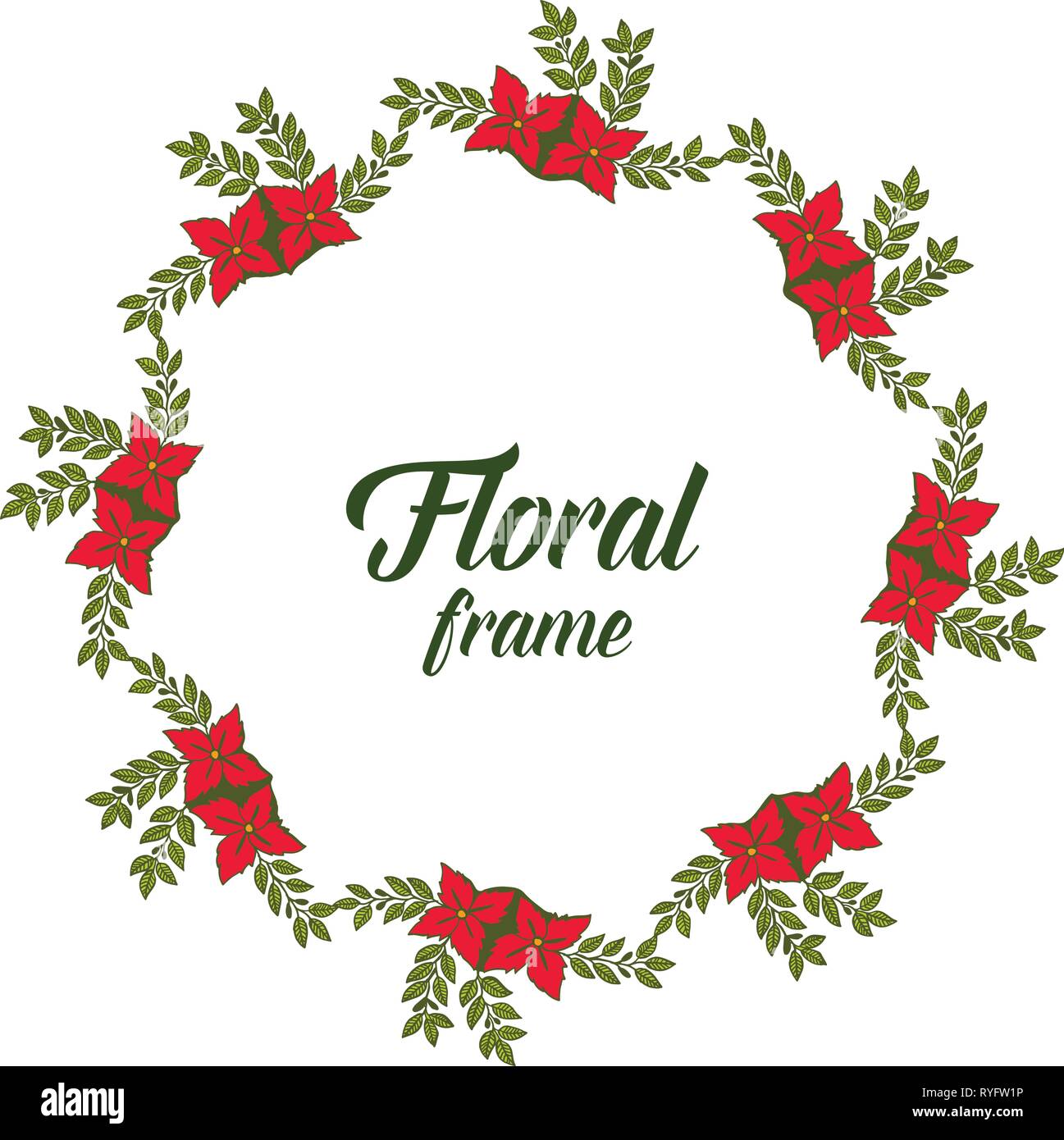 Vector illustration shape artwork red floral frame hand drawn Stock ...