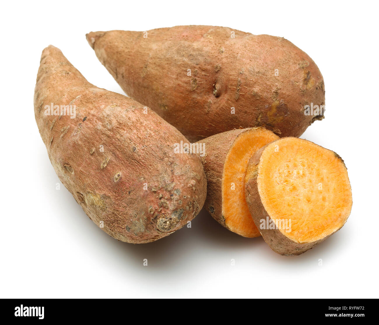 Raw sweet potato with slice isolated on white background Stock Photo ...