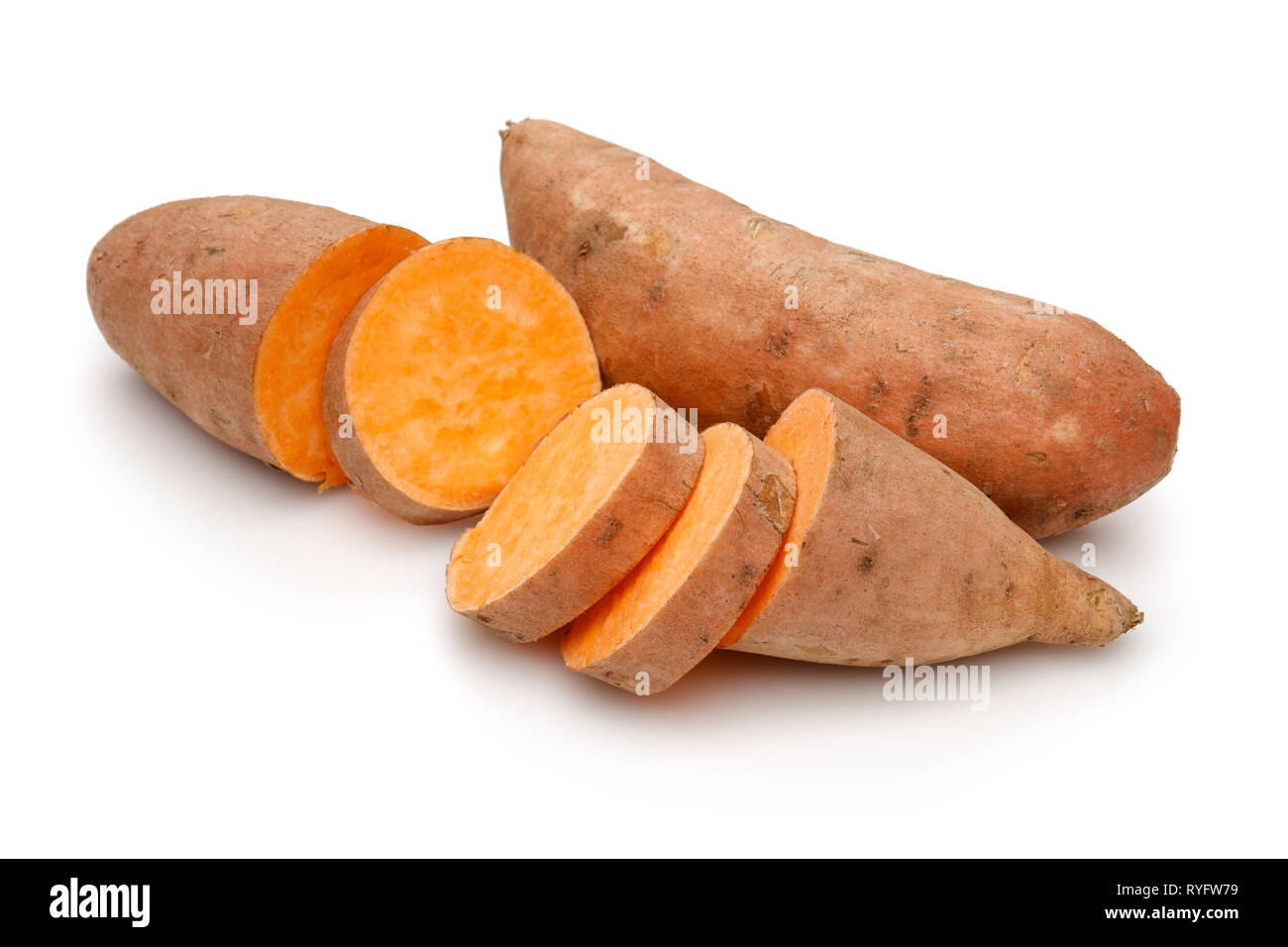 Raw sweet potato with slice isolated on white background Stock Photo ...