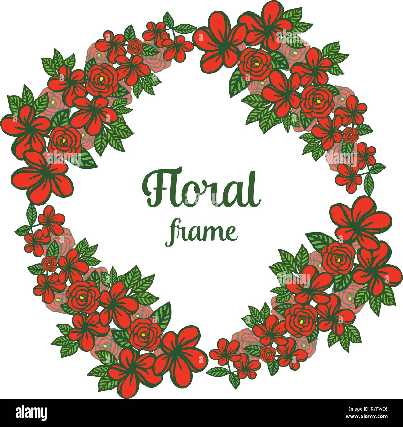 Vector illustration shape design red floral frame hand drawn Stock ...