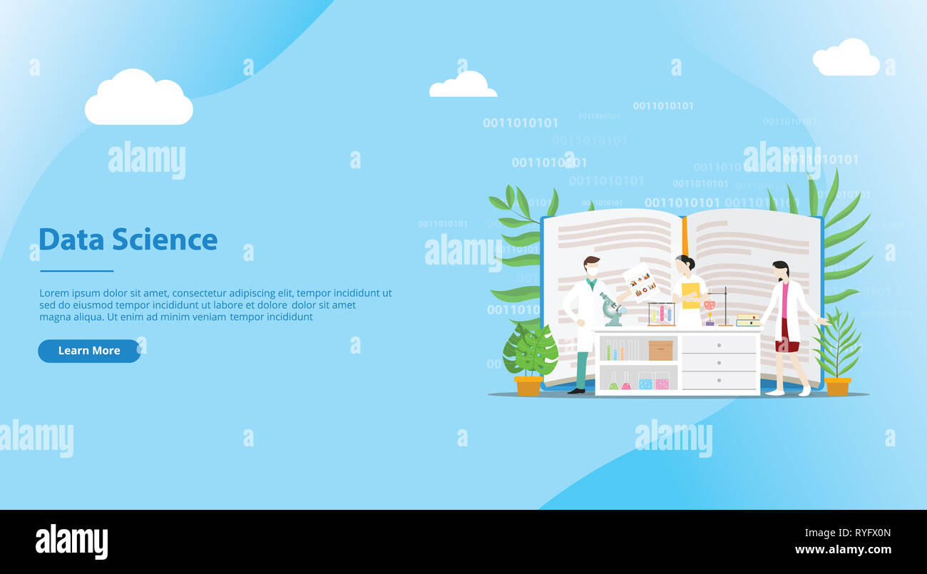 data science concept for website template design page - vector Stock ...