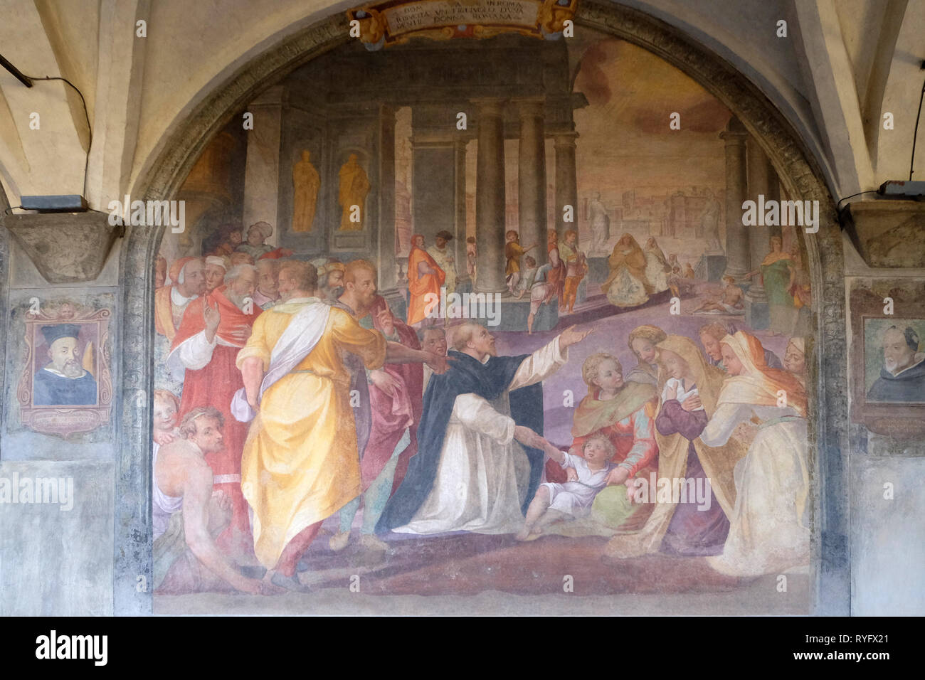 San Dominic resurrects a child, fresco by Giovanni Maria Butteri in the ...