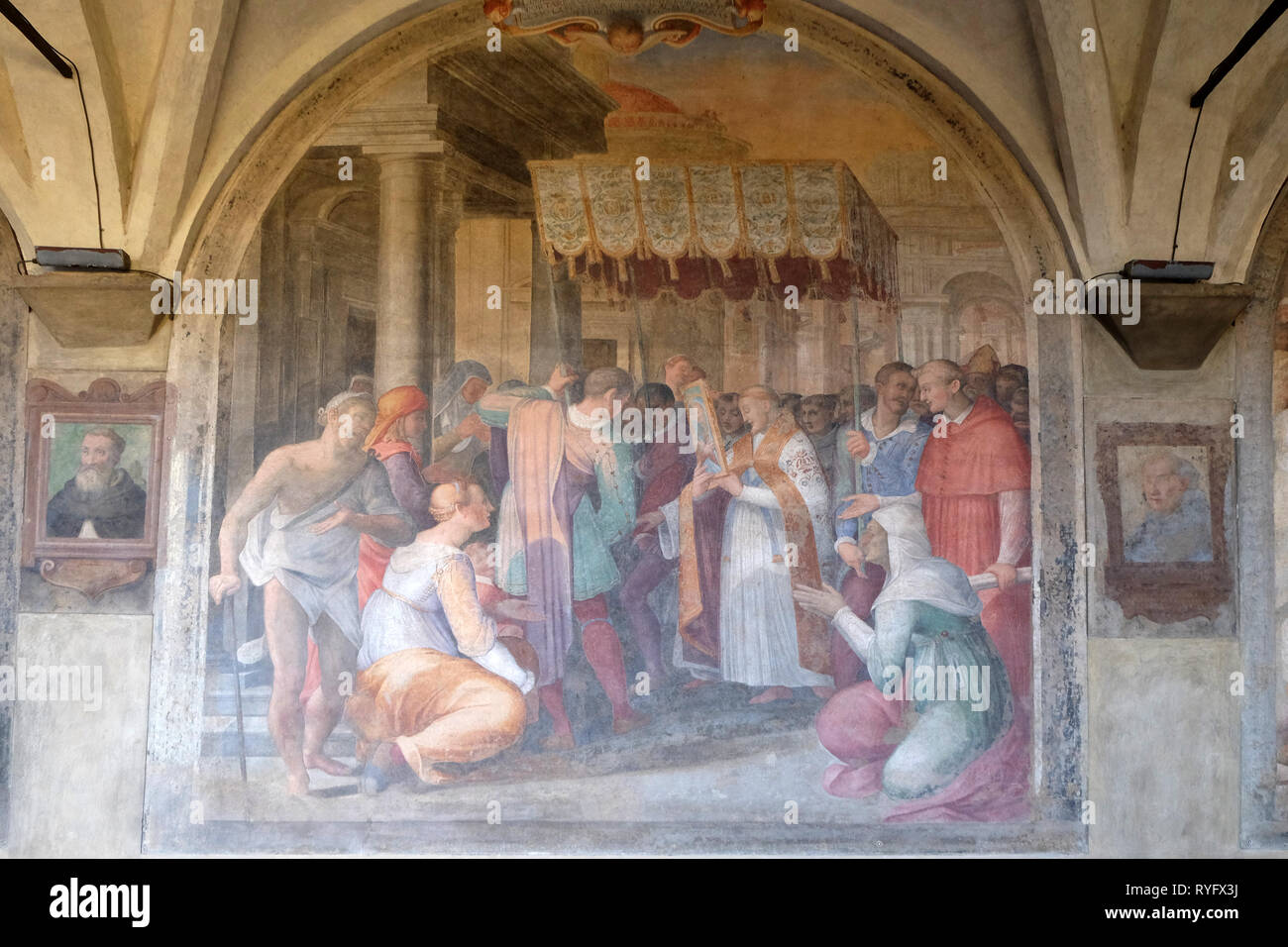 San Dominic leads the procession with the image of the Madonna, fresco ...