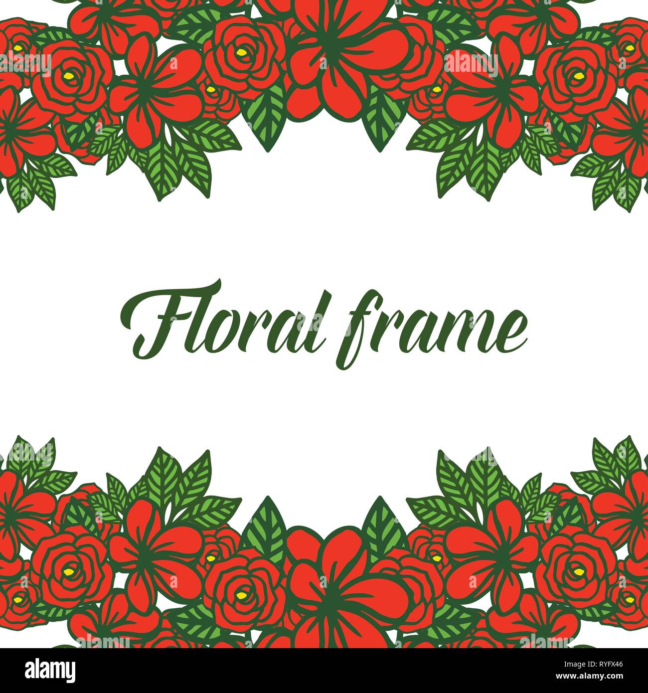 Vector illustration round red floral frame beautiful hand drawn Stock ...