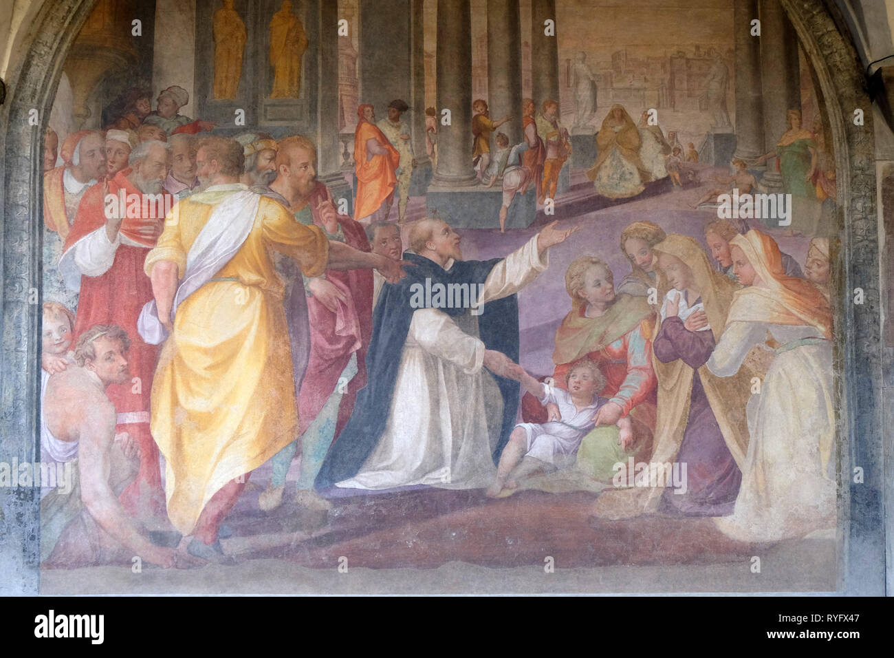 San Dominic resurrects a child, fresco by Giovanni Maria Butteri in the ...