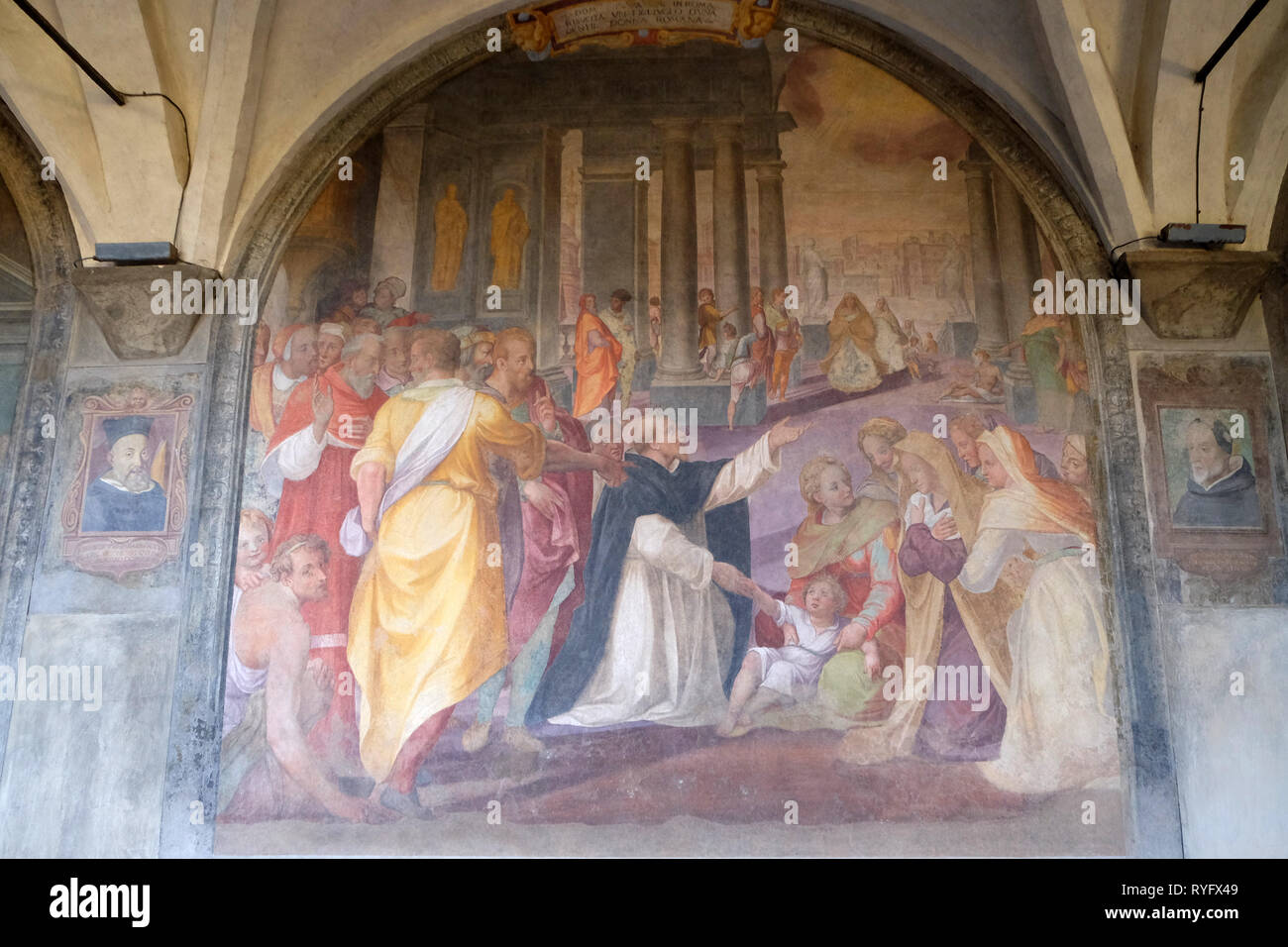 San Dominic resurrects a child, fresco by Giovanni Maria Butteri in the ...
