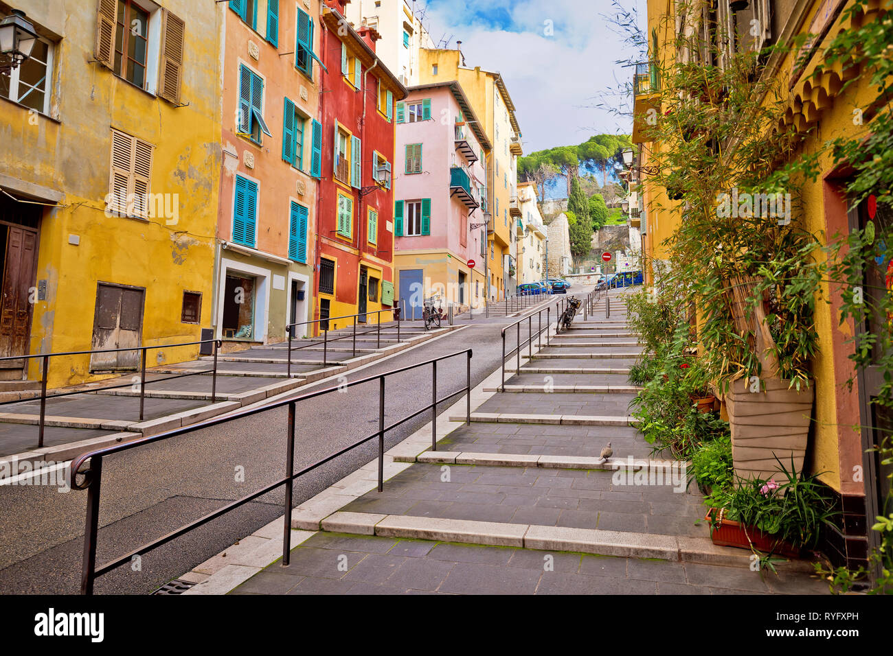 Town of Nice romantic french colorful street architecture view, tourist ...