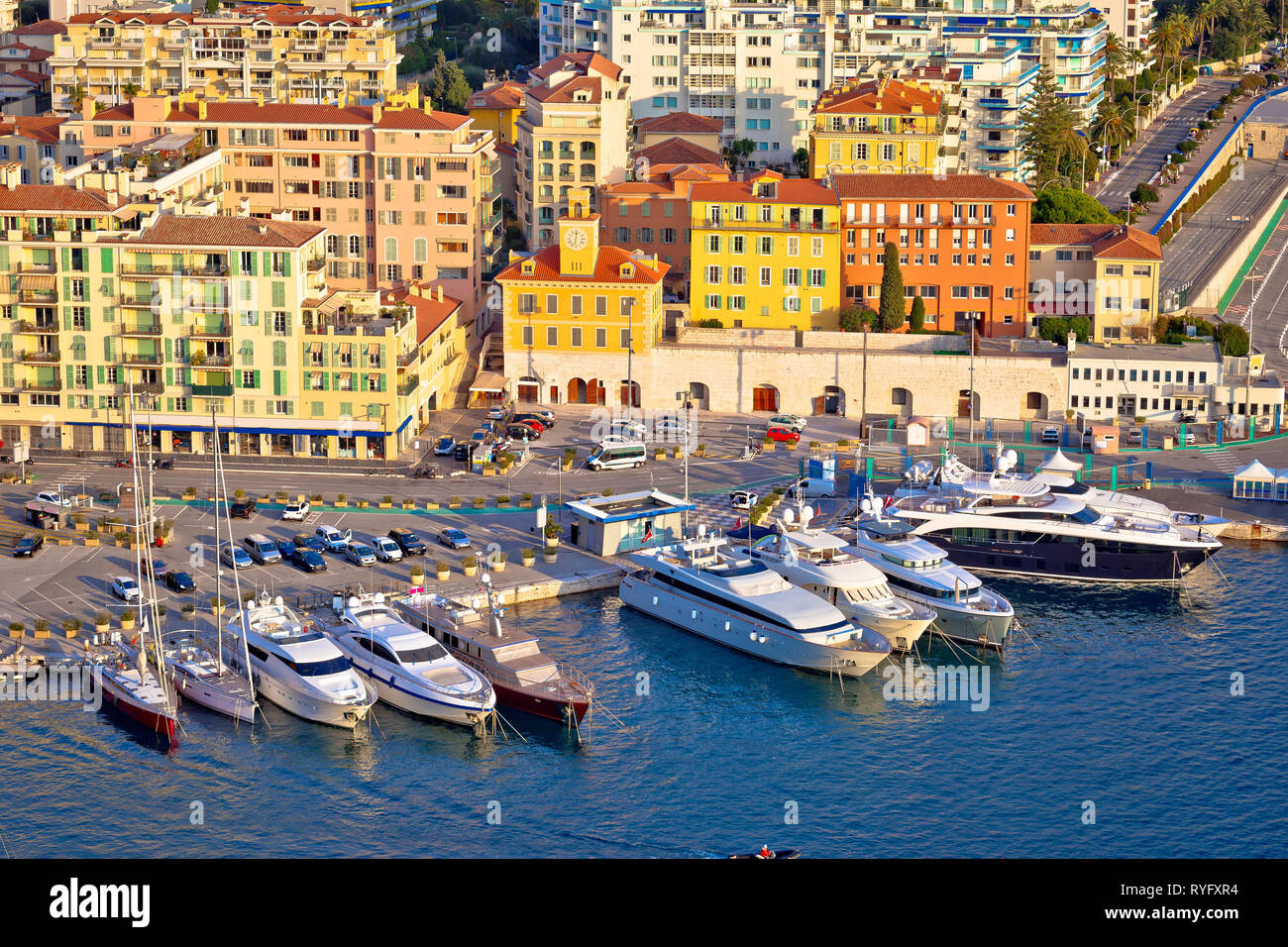 City of Nice colorful waterfront and yachting harbor aerial view ...
