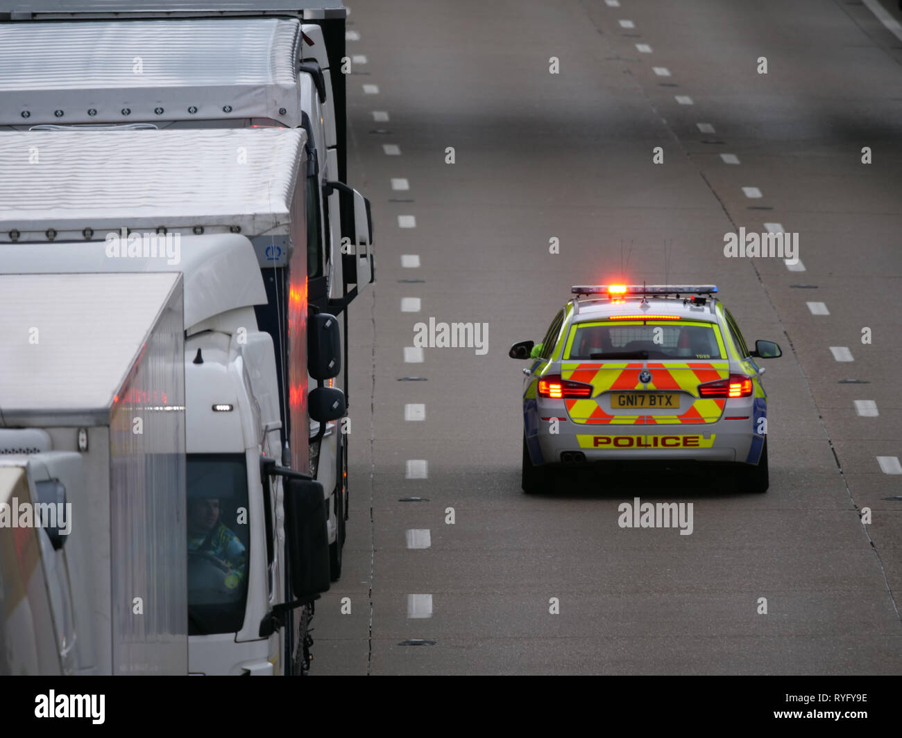 Police initiate operation stack on the M20 motorway, Ashford, Kent due ...