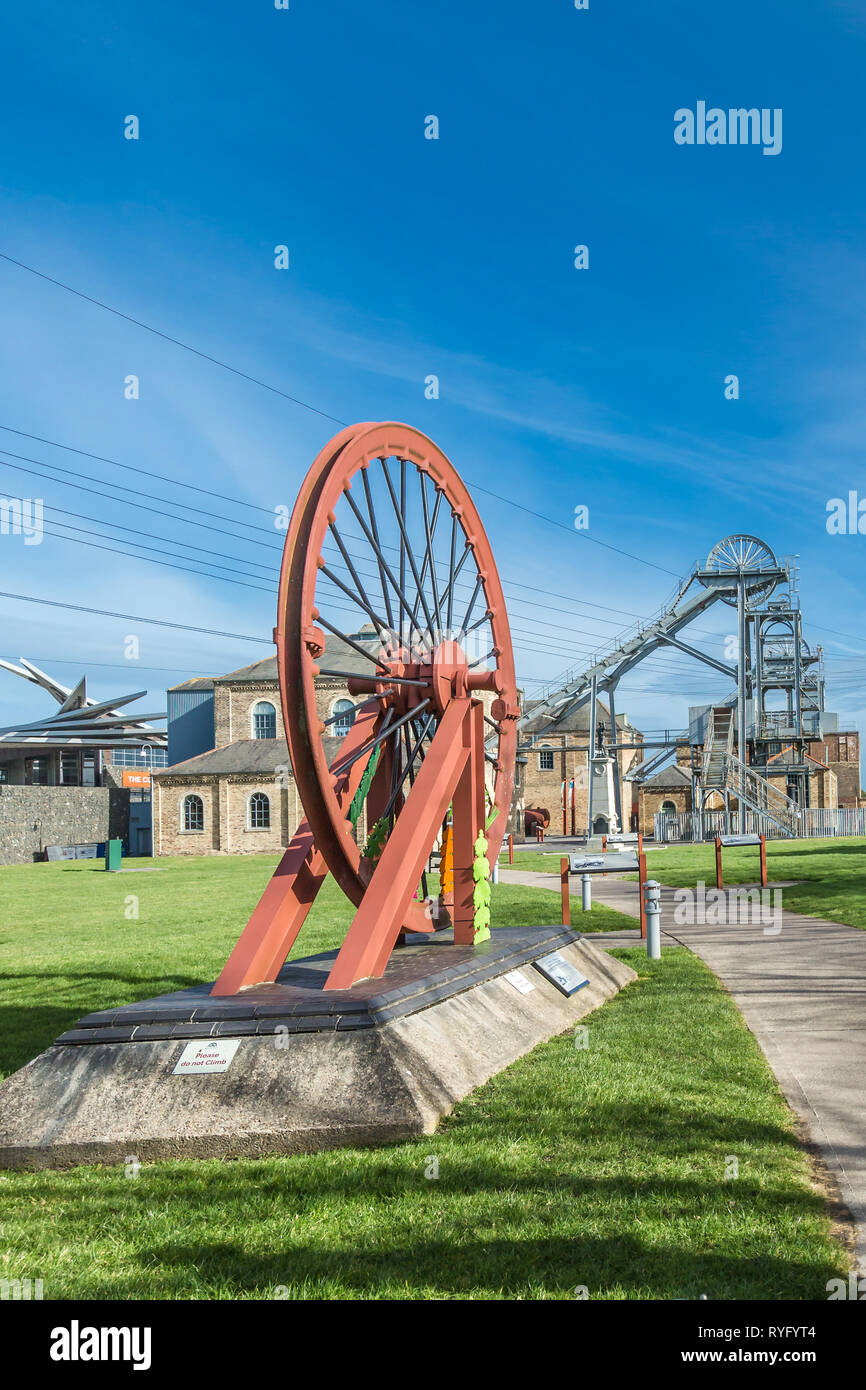 A giant wheel from one of the pit head machines at Woodhorn Museum ...