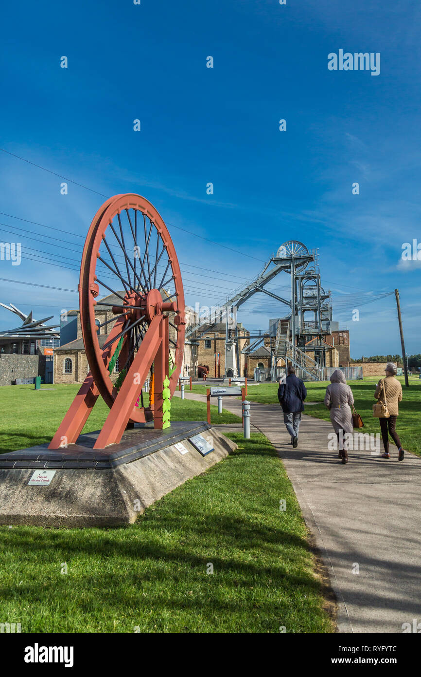 A giant wheel from one of the pit head machines at Woodhorn Museum ...