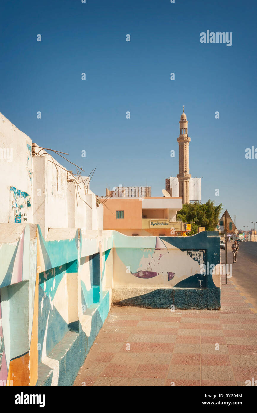 HURGHADA, EGYPT: OCTOBER 18, 2008. Main street of Hurghada town, with ...