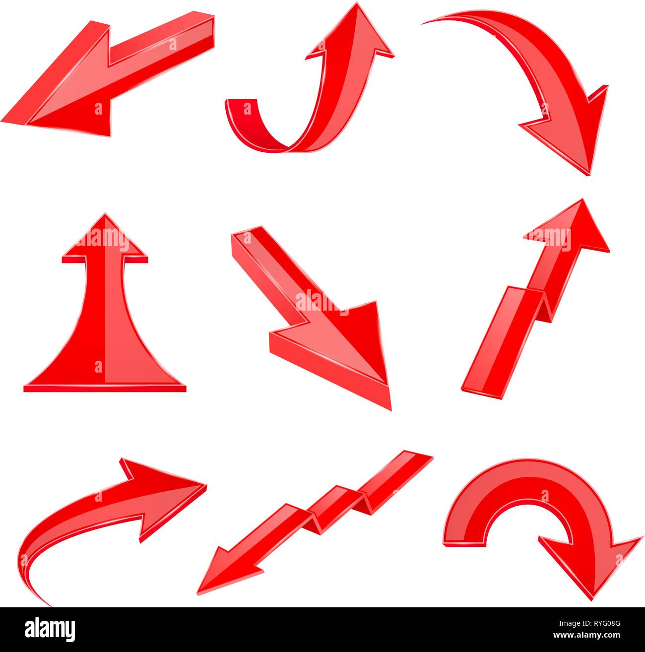 Red bent arrows. Shiny 3d icons Stock Vector Image & Art - Alamy