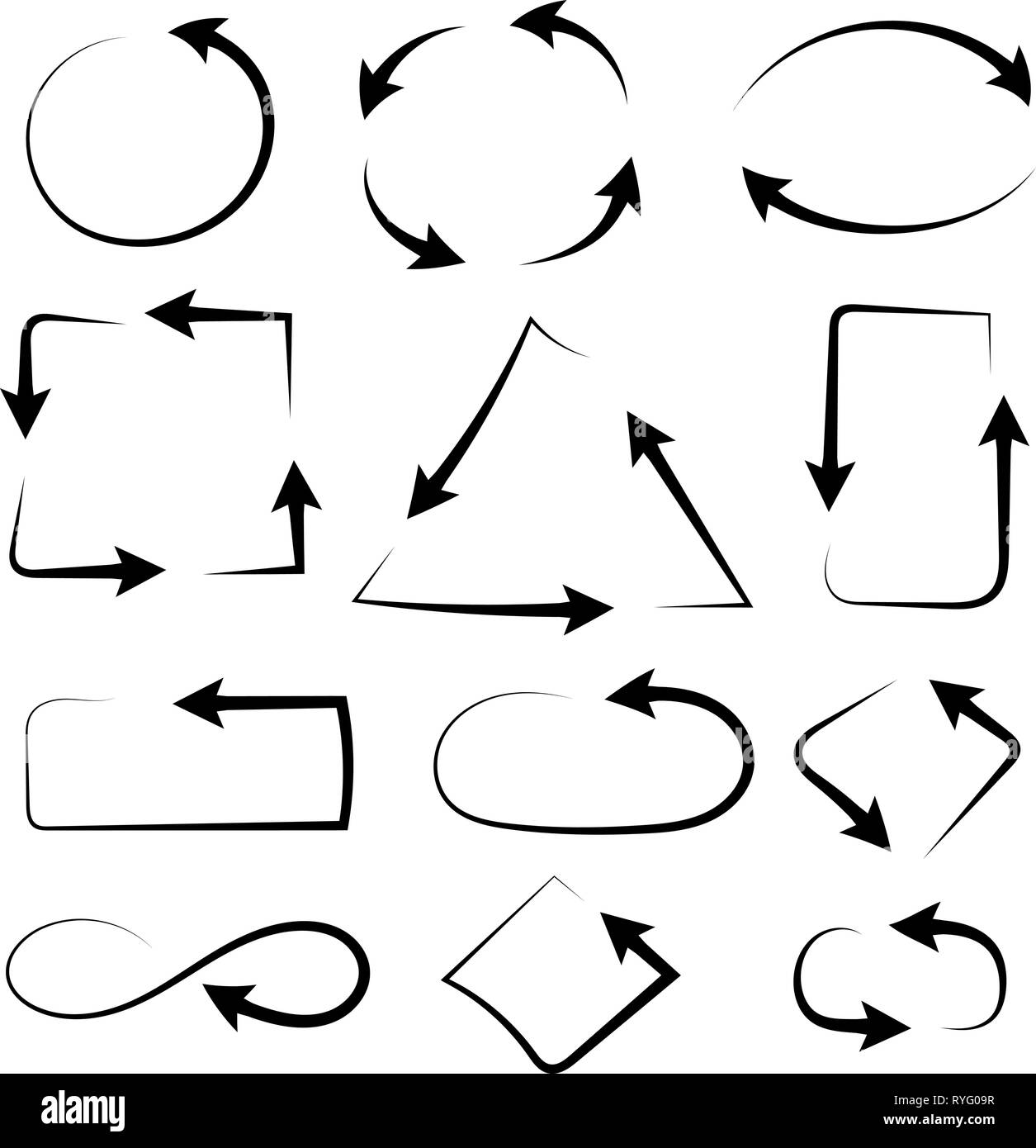 Arrows combinations. Simple and complex. Black hand drawn icons Stock ...