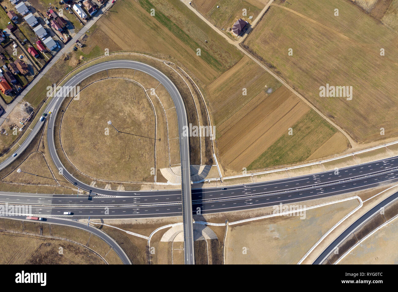 Aerial view of highway intersection, drone shot Stock Photo - Alamy