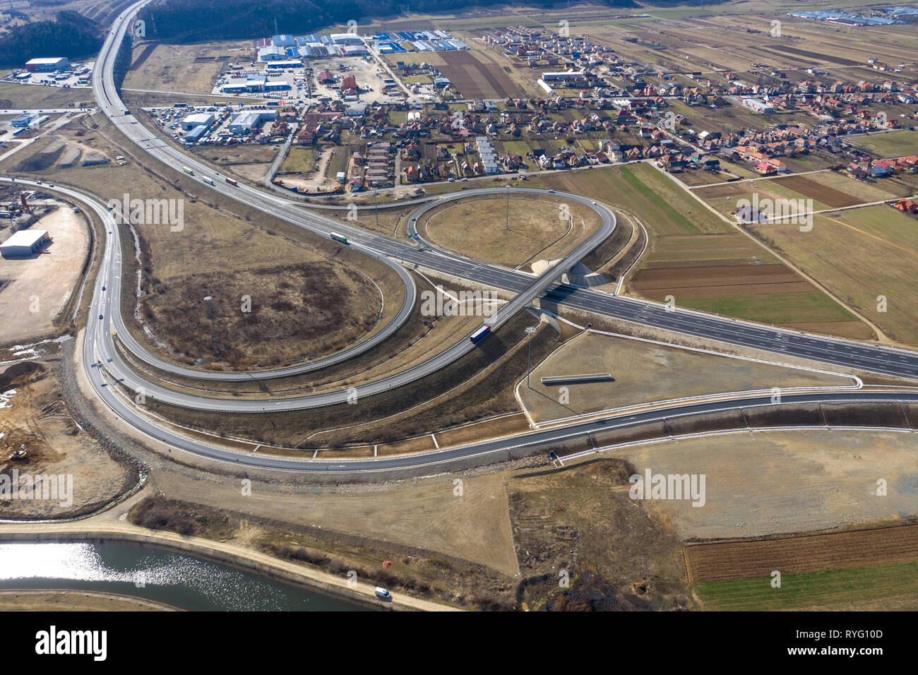 Aerial view of highway intersection, drone shot Stock Photo - Alamy