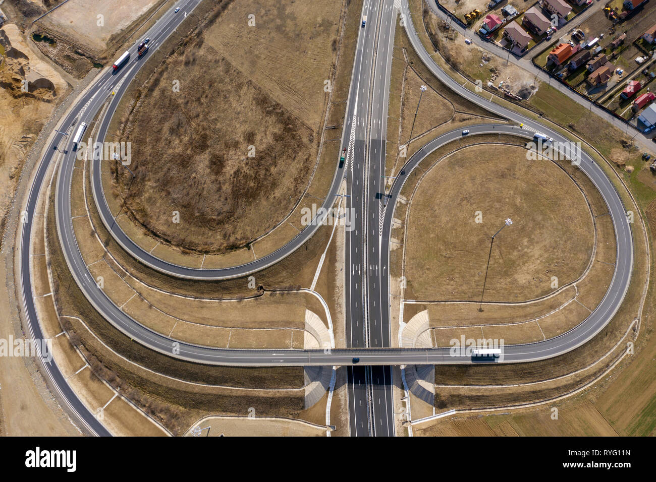 Aerial view of highway intersection, drone shot Stock Photo - Alamy