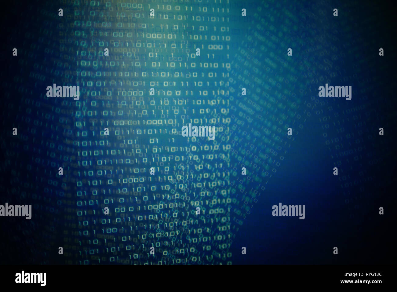 multiple layers matrix of binary code on blue space background. column ...