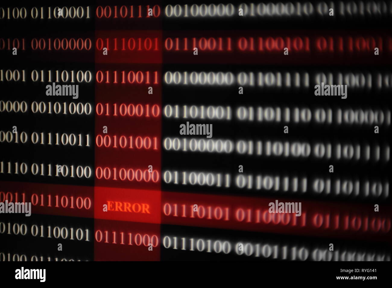 Error Message In Computer Data Matrix Binary Code On Black And Red Background Hacker And