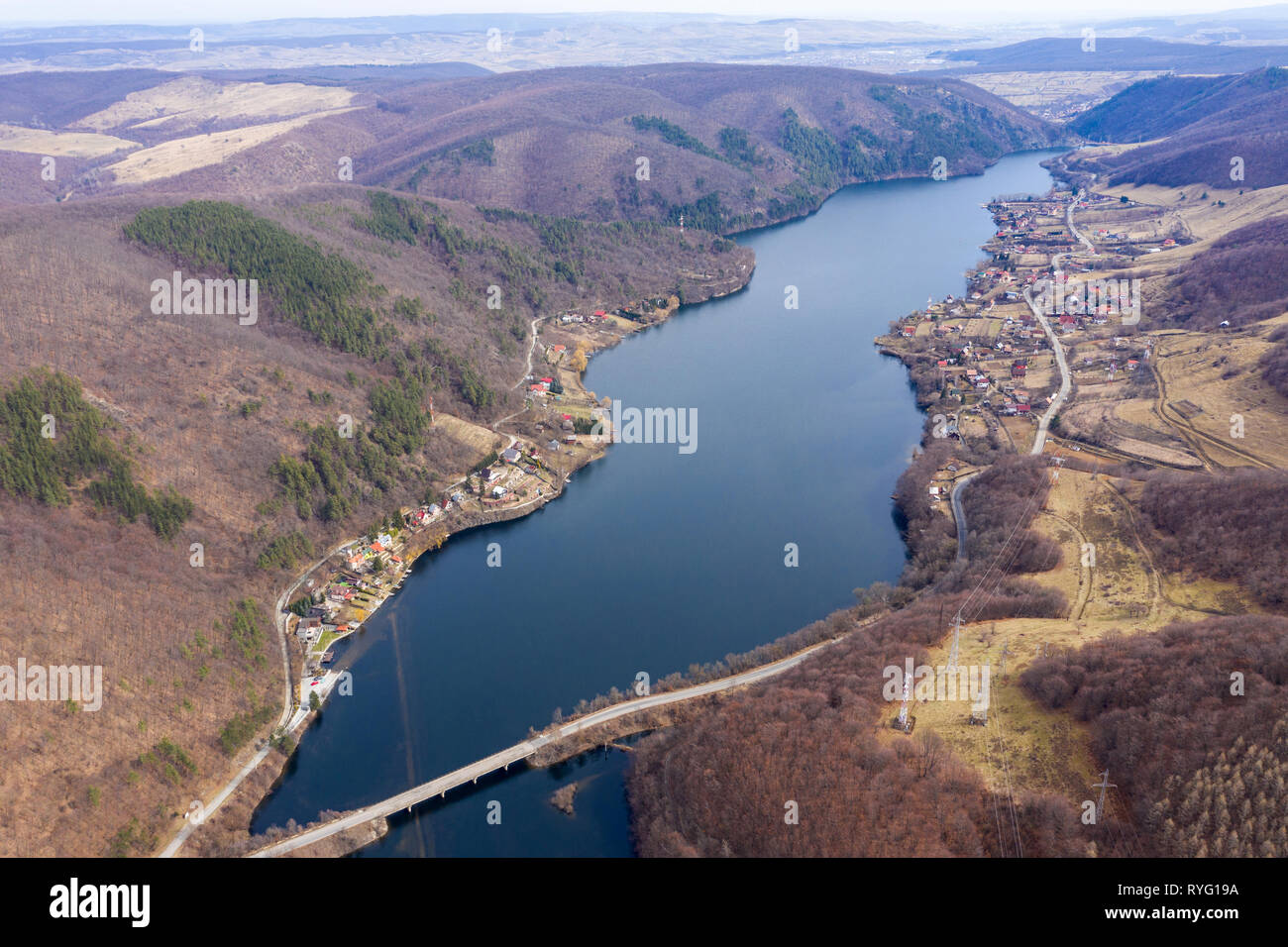 Drone flight above mountain lake hi-res stock photography and images ...