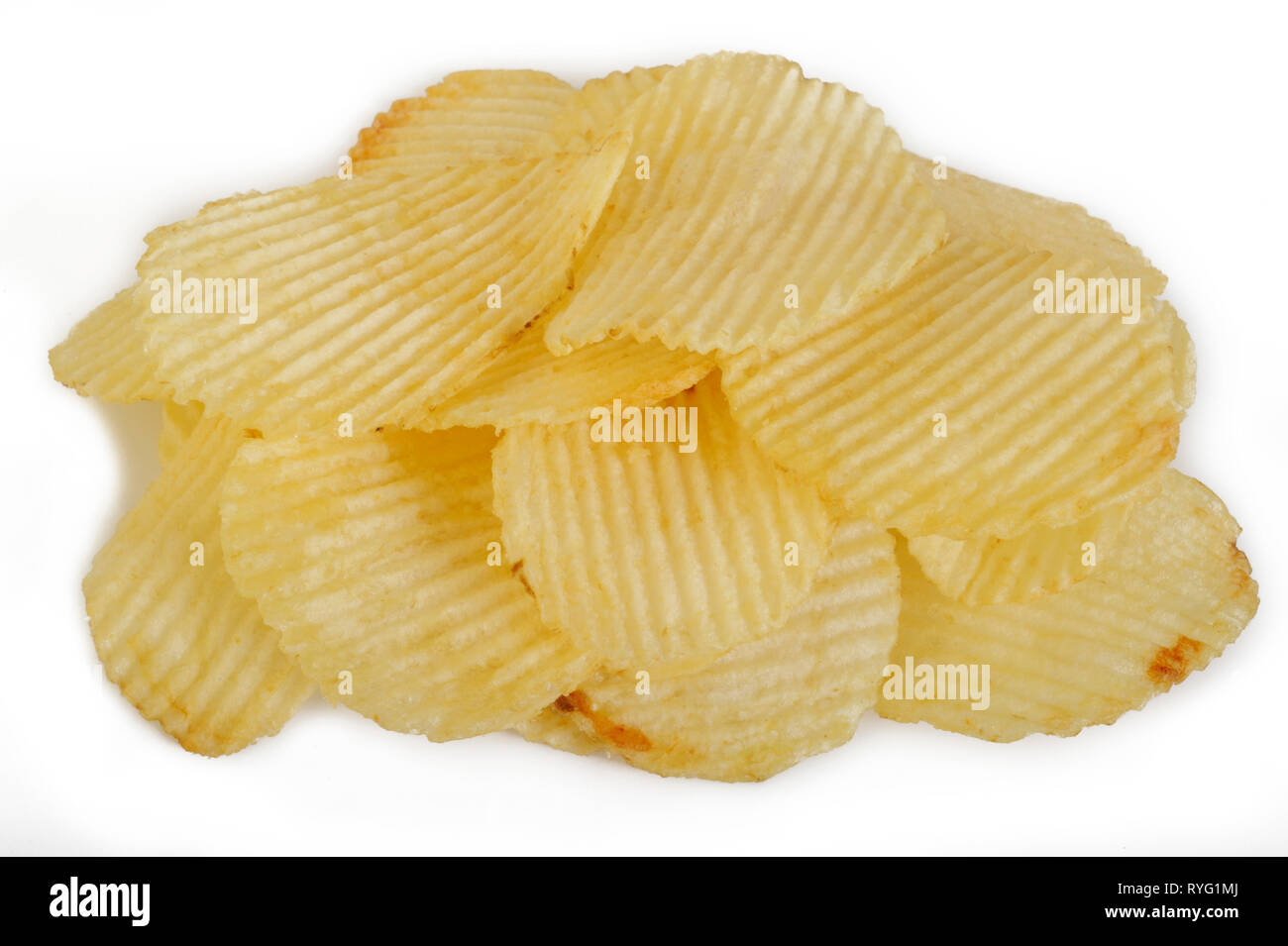 Salty potato chips on white background Stock Photo - Alamy