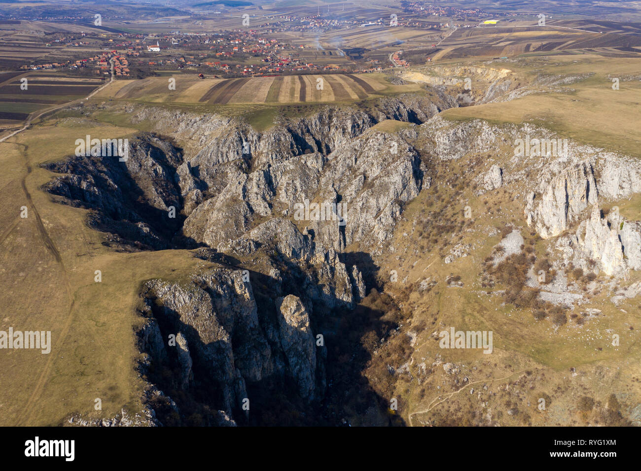 Aerial view of a deep limestone gorge from a drone Stock Photo - Alamy