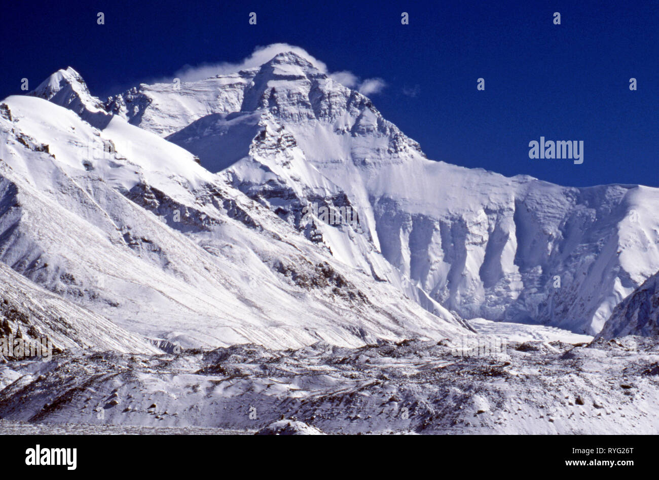 Everest as seen from the Rongbuk valley in Tibet, photographed in 1990 ...