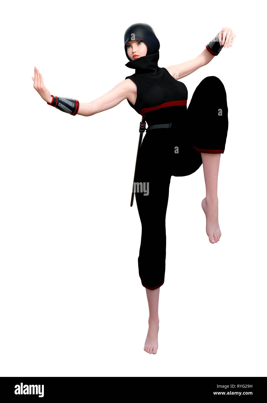 3D rendering of a female ninja isolated on white background Stock Photo ...