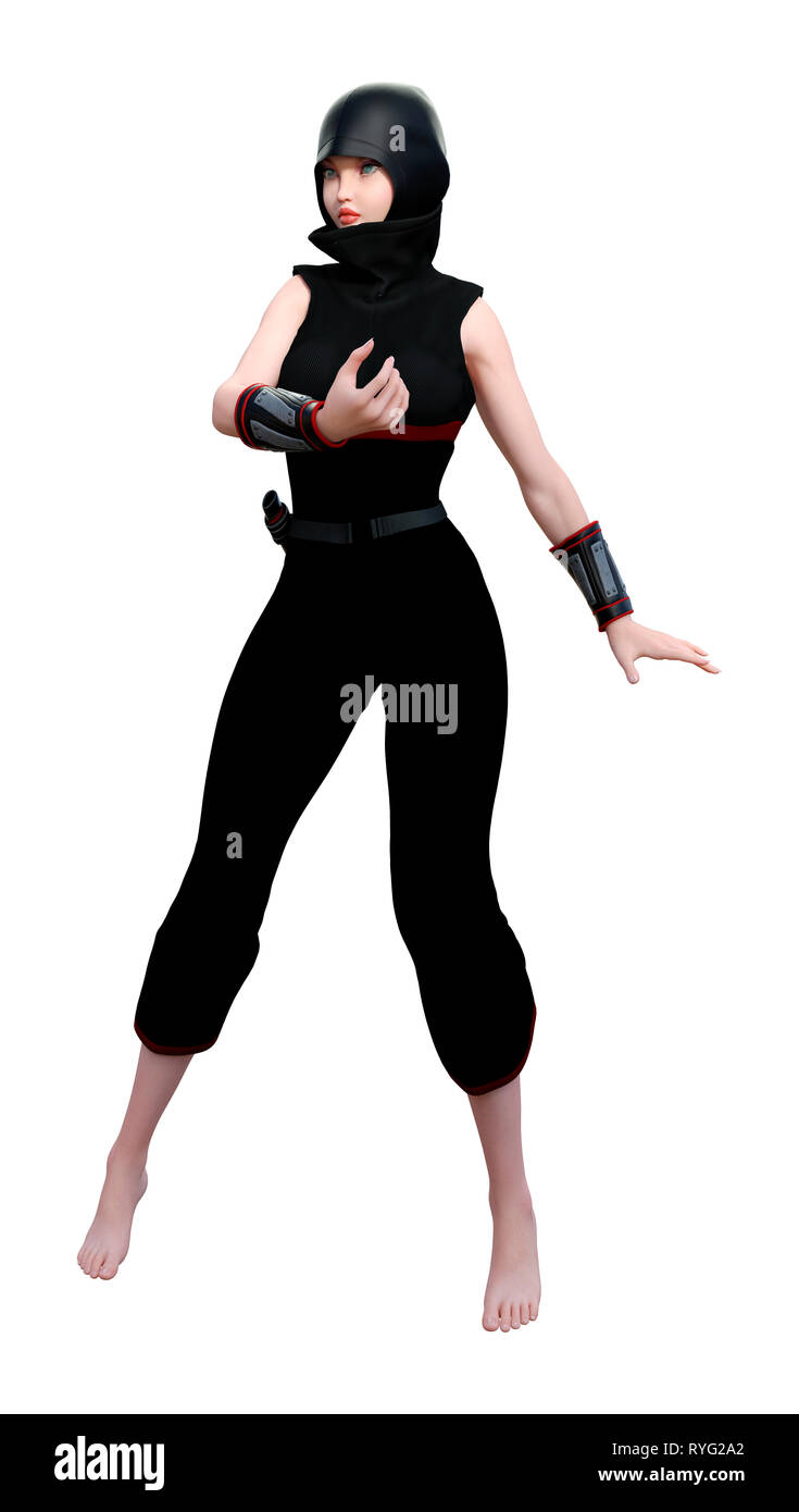 3D rendering of a female ninja isolated on white background Stock Photo ...