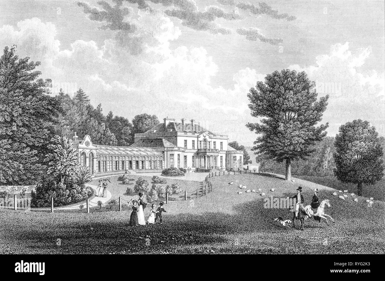 Engraving of Gatcombe Park, nr Minchinhampton, Gloucestershire UK ...