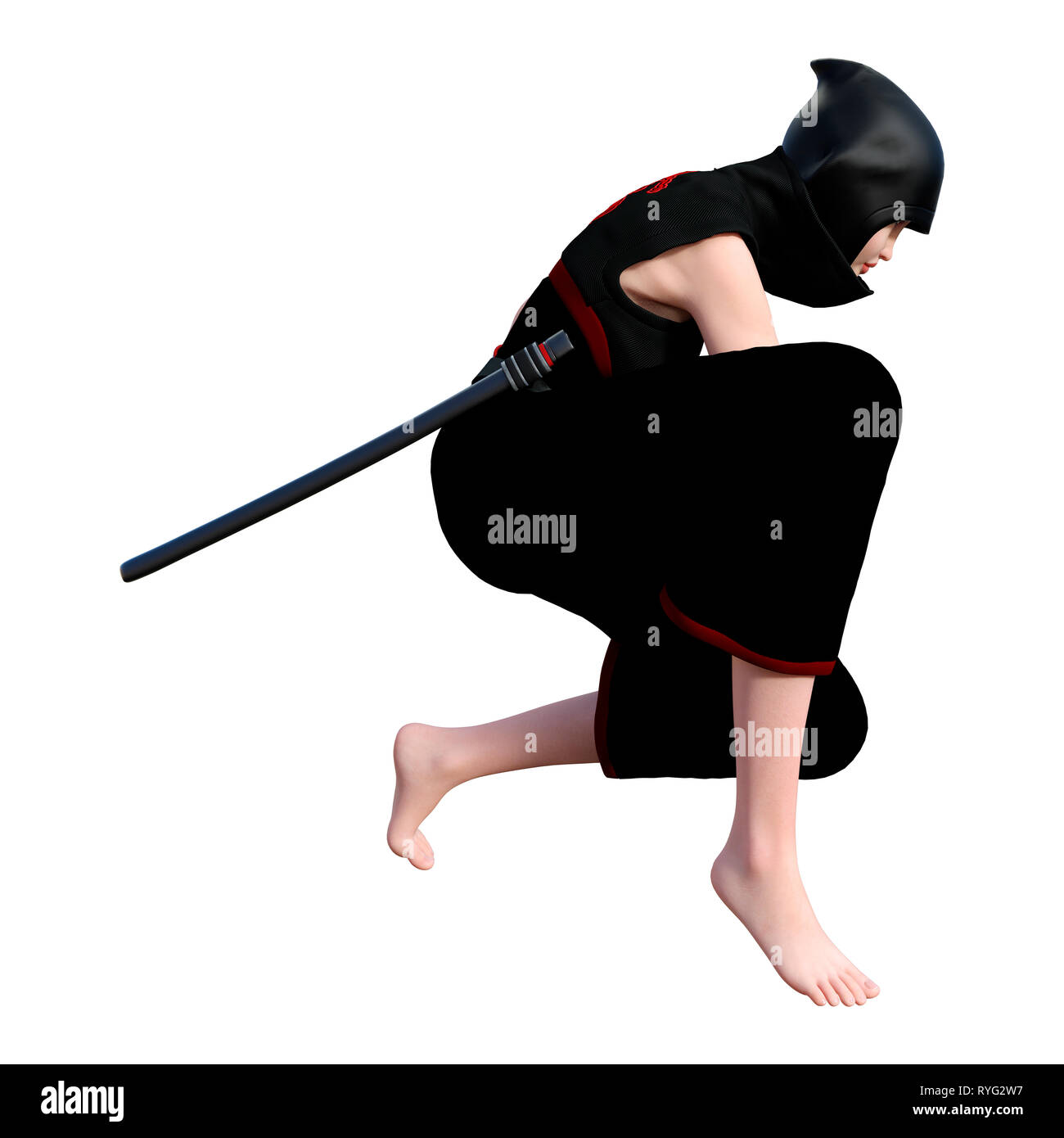 3D rendering of a female ninja isolated on white background Stock Photo ...