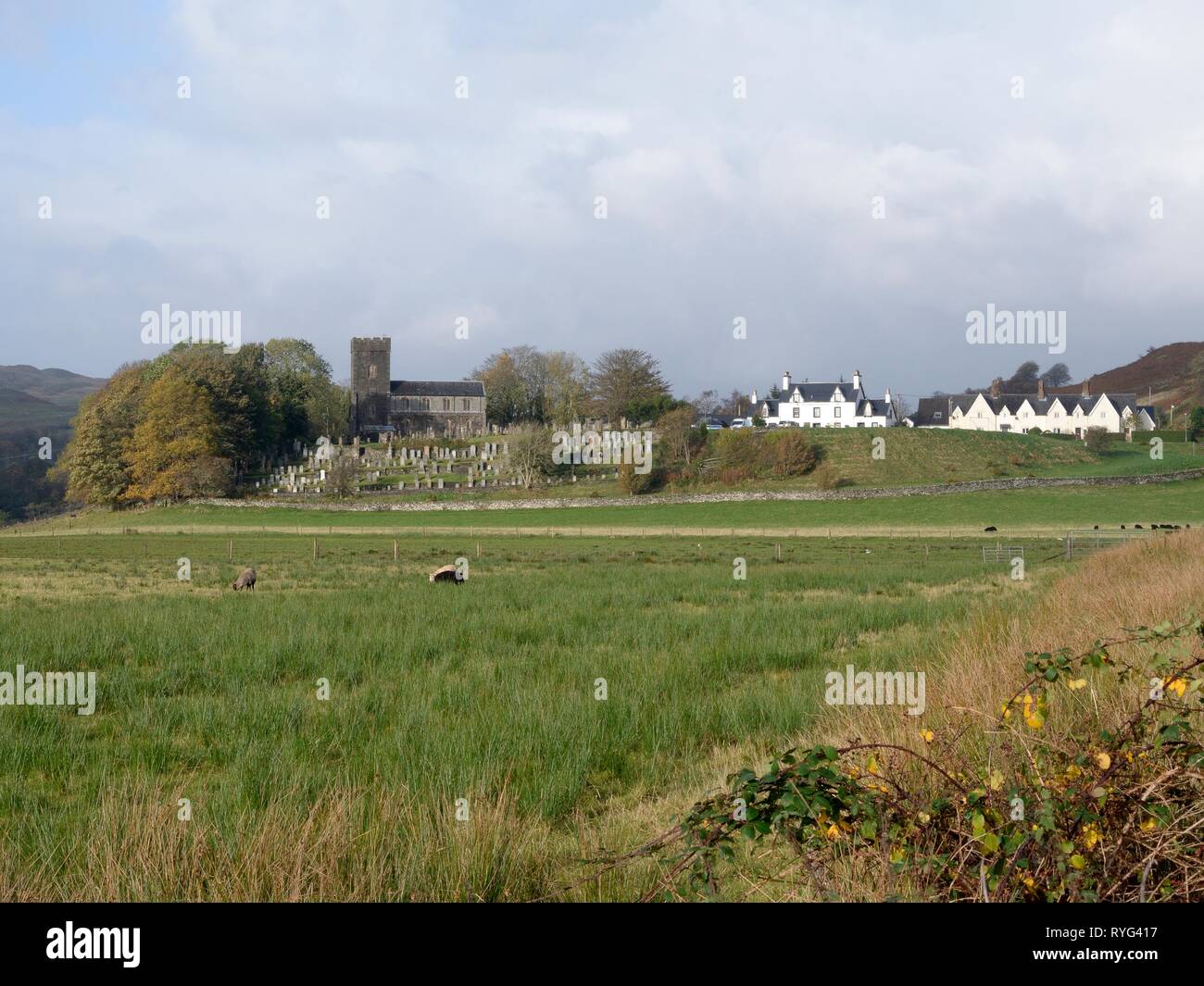 Kilmartin village, church and cemetery, Knapdale, Scotland, UK, October ...