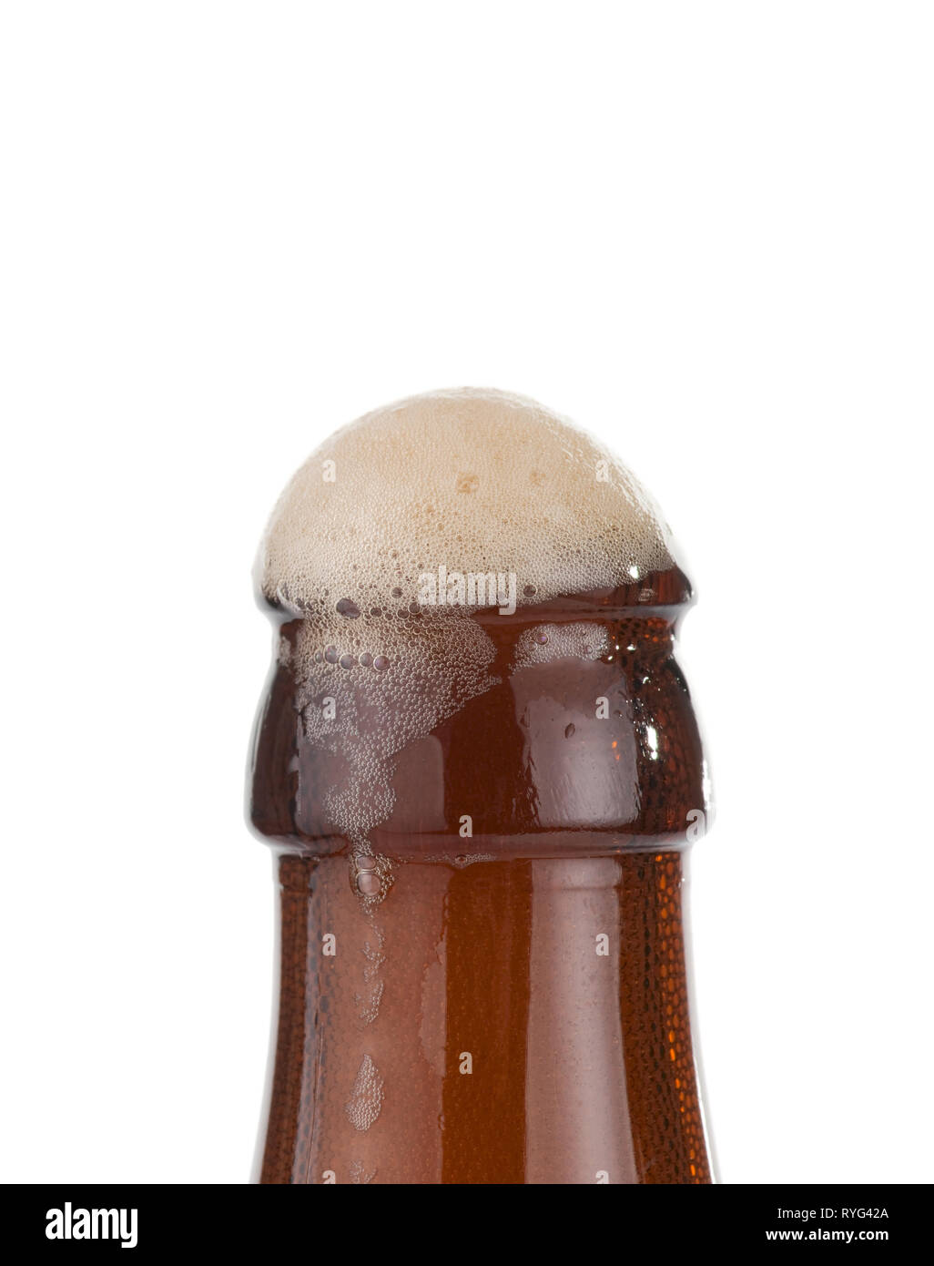 Froth cap of open beer bottle, isolated, copy space Stock Photo - Alamy