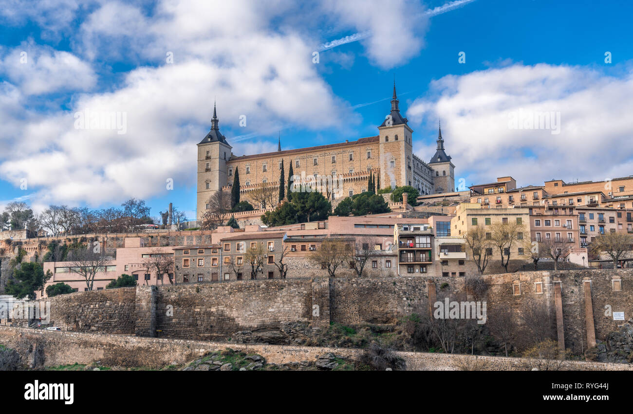 Toledo cityscape, Walls, Alcazar and the city walls. UNESCO world ...