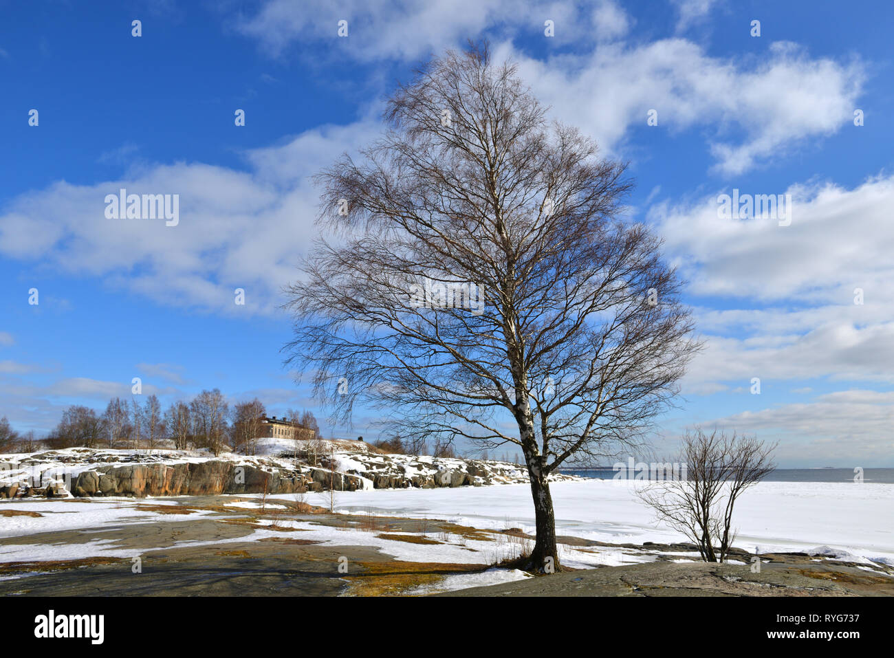 Sunny spring landscape. Rocky Uunisaari island. Helsinki, Finland Stock ...