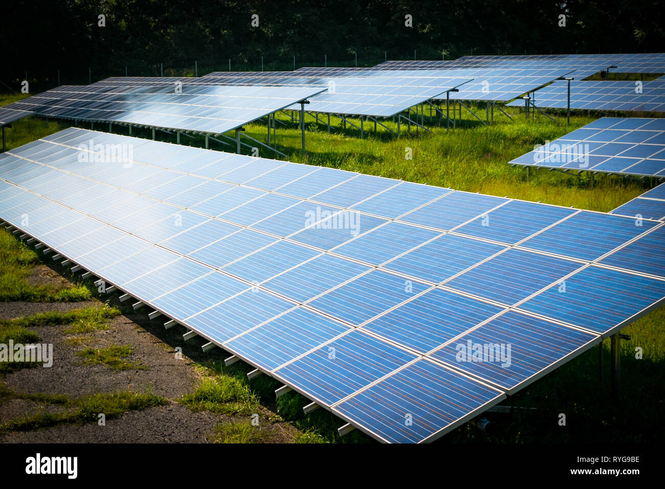 Photovoltaic power station (solar farm) in America collecting power in ...