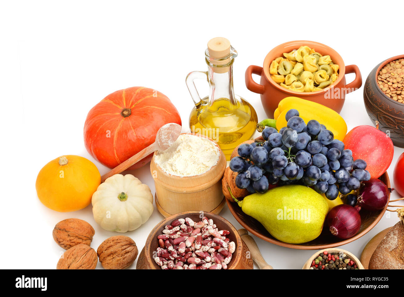 set of natural products isolated on white background Stock Photo - Alamy