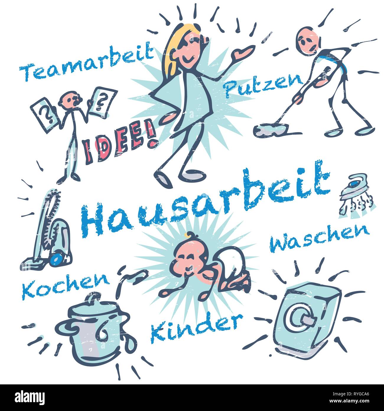 Stick figures, housework, homework and teamwork Stock Vector Image ...