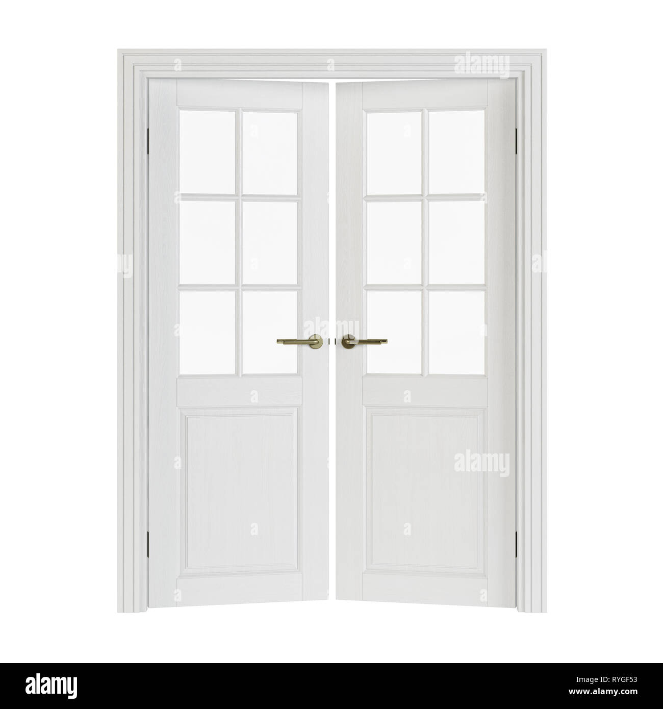 Double-leaf doors with glass. Interior doors isolated on white ...