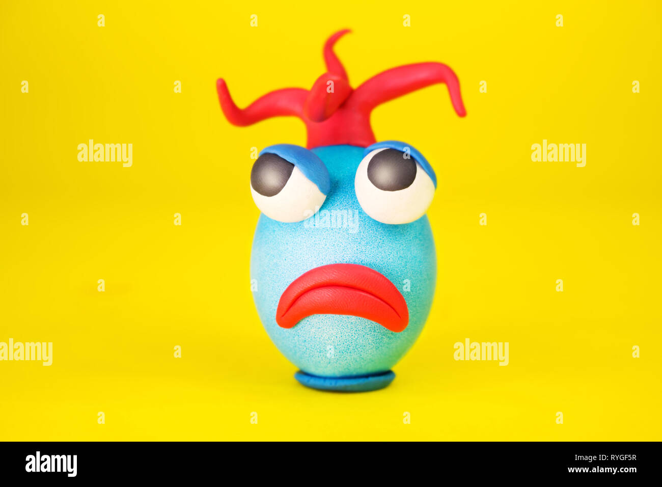 Easter Egg Cartoonish Character With Plasticine Eyes, Mouth and Hair ...