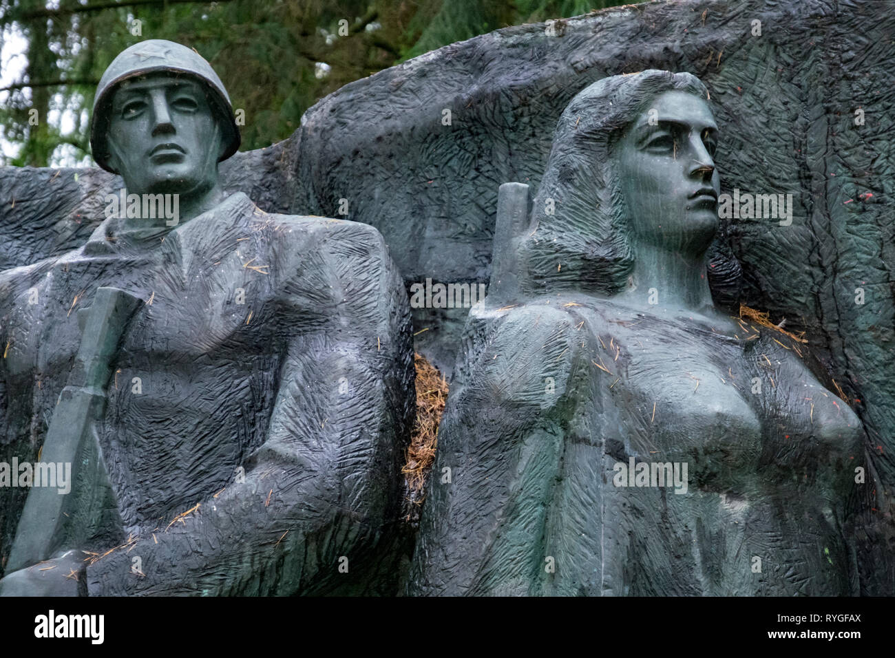 Sculpture of male & female revolutionary fighters, an example of ...