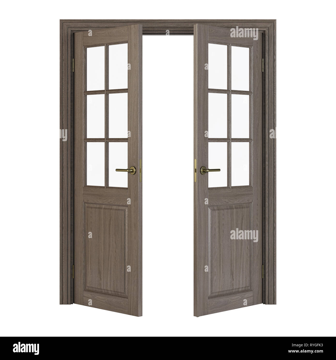 Double-leaf doors with glass. Interior doors isolated on white ...