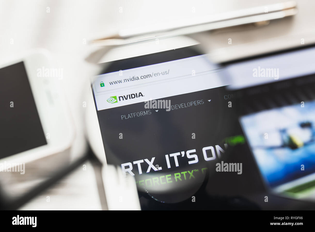 California, USA - 7 March 2019: NVIDIA, graphics processor official ...