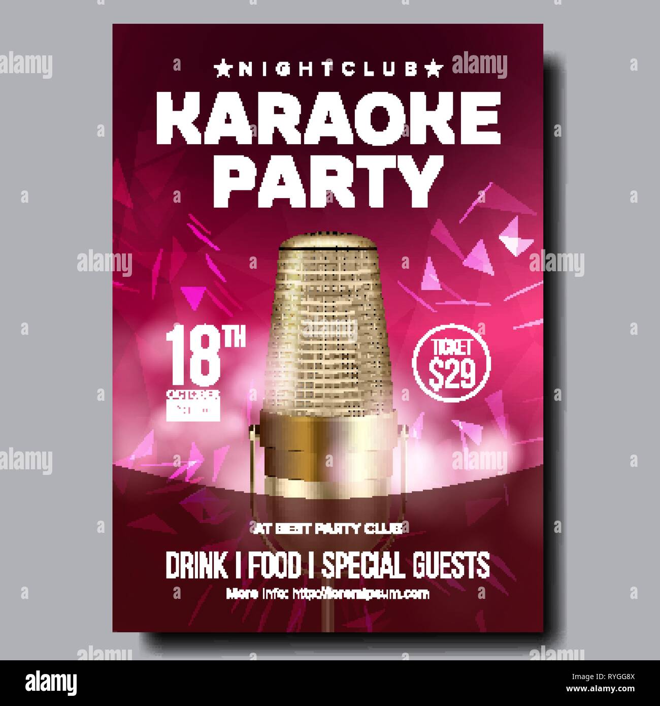 Karaoke Poster Vector. Disco Banner. Karaoke Voice Equipment. Sing Song ...