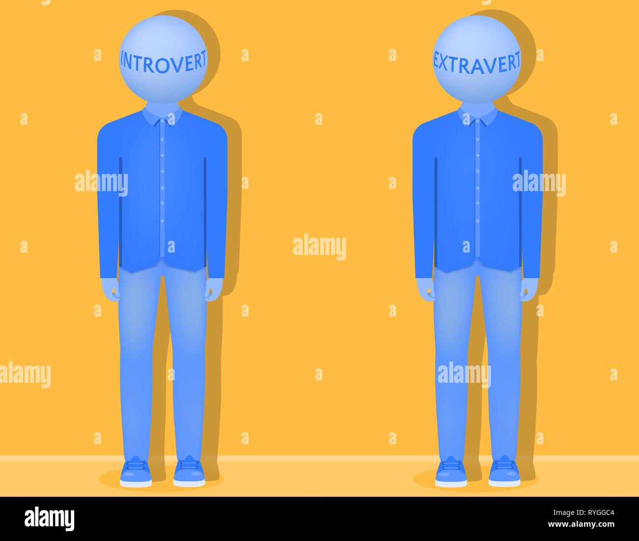 Two people with balls instead of heads on which an introvert and ...