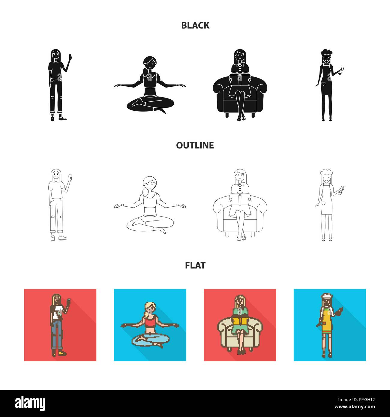 Vector illustration of posture and mood logo. Set of posture and female ...