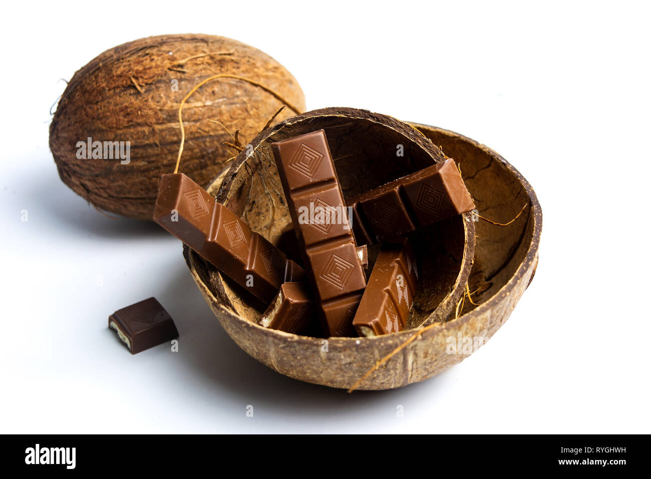 Chocolate with coconut in a shell isolated on white Stock Photo - Alamy