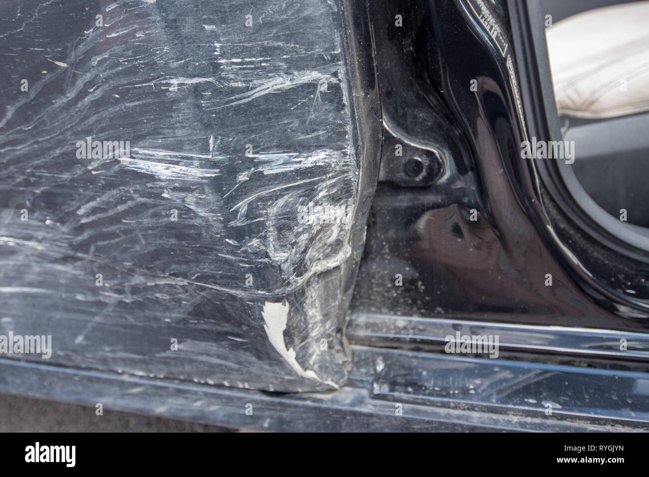 Car crash UK. Close up damage and details after a road traffic accident ...