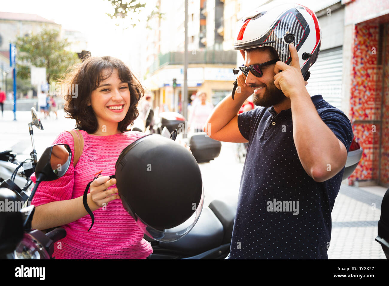Couple wearing motorbike helmets hi-res stock photography and images ...